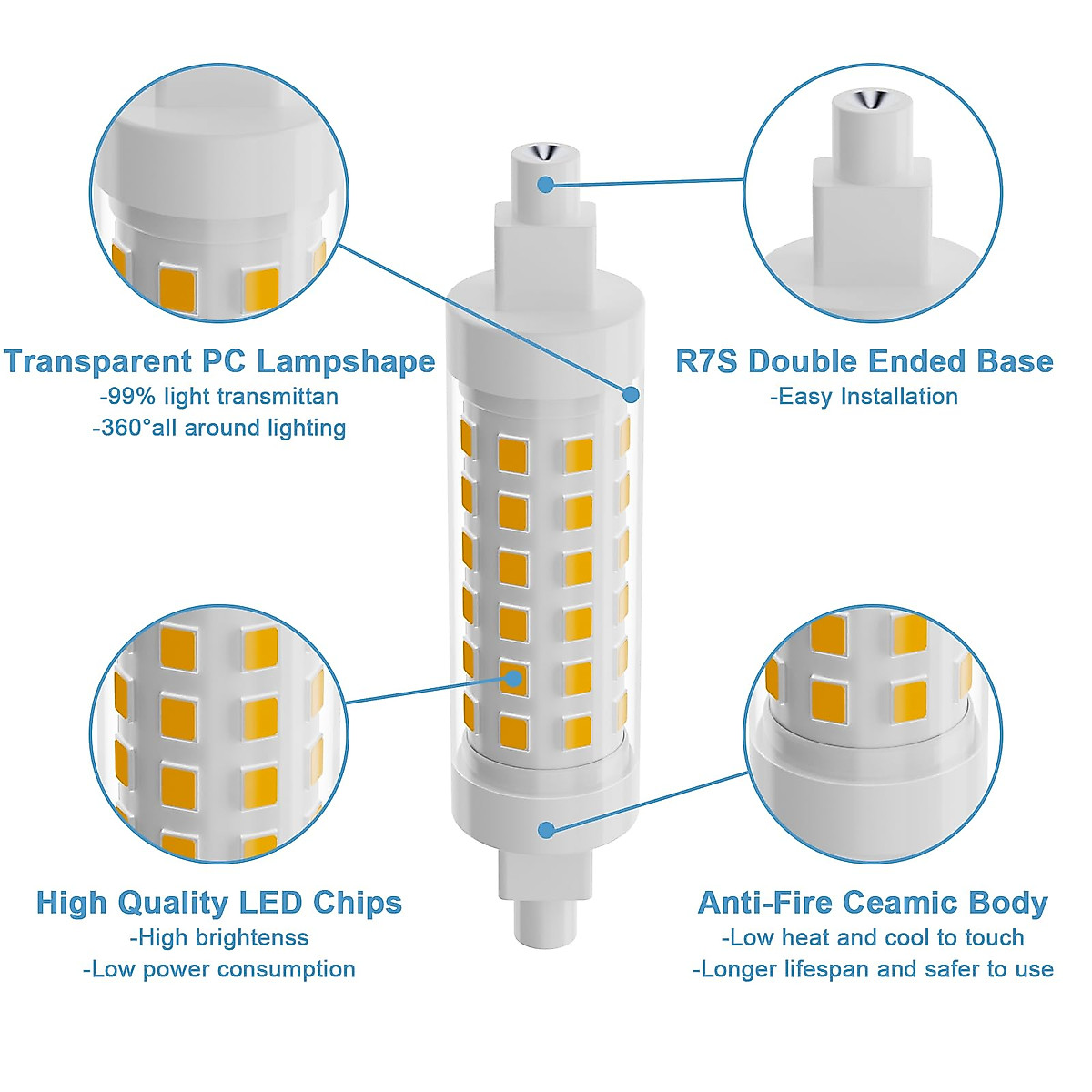 DUMILOO R7S LED Bulb Dimmable,120V 100W 78mm T3 J Type Halogen Bulb Equivalent,Long Lasting Double Ended Floodlight Bulbs for Work,Security,Landscape Lights,Floor Lamps,Warm White 3000K,2 Pack