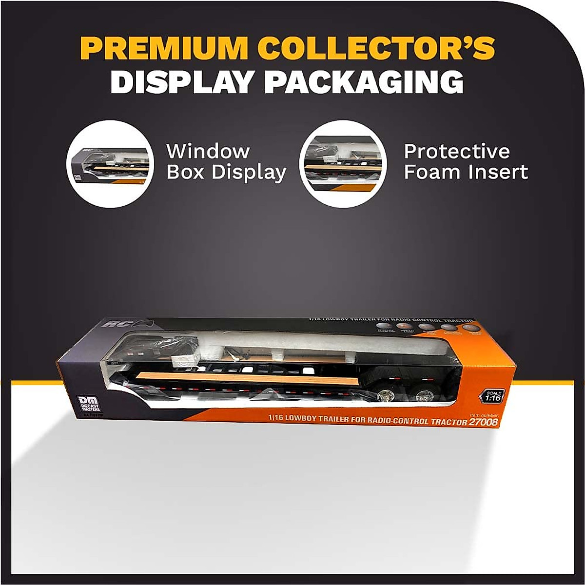 Diecast Masters RC Lowboy Trailer | Diecast Trailer Truck Accessory for Radio Control Tractor | 1:16 Scale Model Remote Control Trailer Attachment | Diecast Model 27008