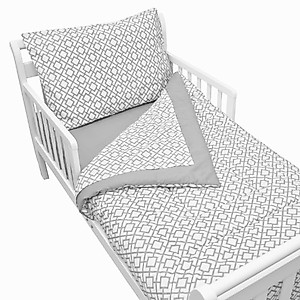 American Baby Company 100% Cotton Percale 4-Piece Toddler Bedding Set, Gray Lattice, for Boys and Girls