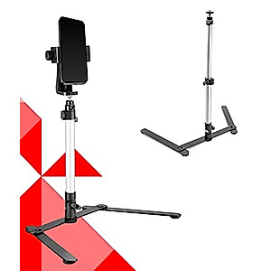 LimoStudio Tabletop Overhead 17-Inch Tripod Lightweight Stand Phone Holder Mount Compatible with iPhone, Galaxy, Pixel, AGG2934
