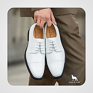 Drake & Wolf Handmade Mens Oxford Shoes - Mens Dress Shoes - Classic Manmade Microfiber Leather Oxfords for Men Casual Dress Shoes - Comfortable Lace-up Dress Shoes for Men - Formal Shoes White