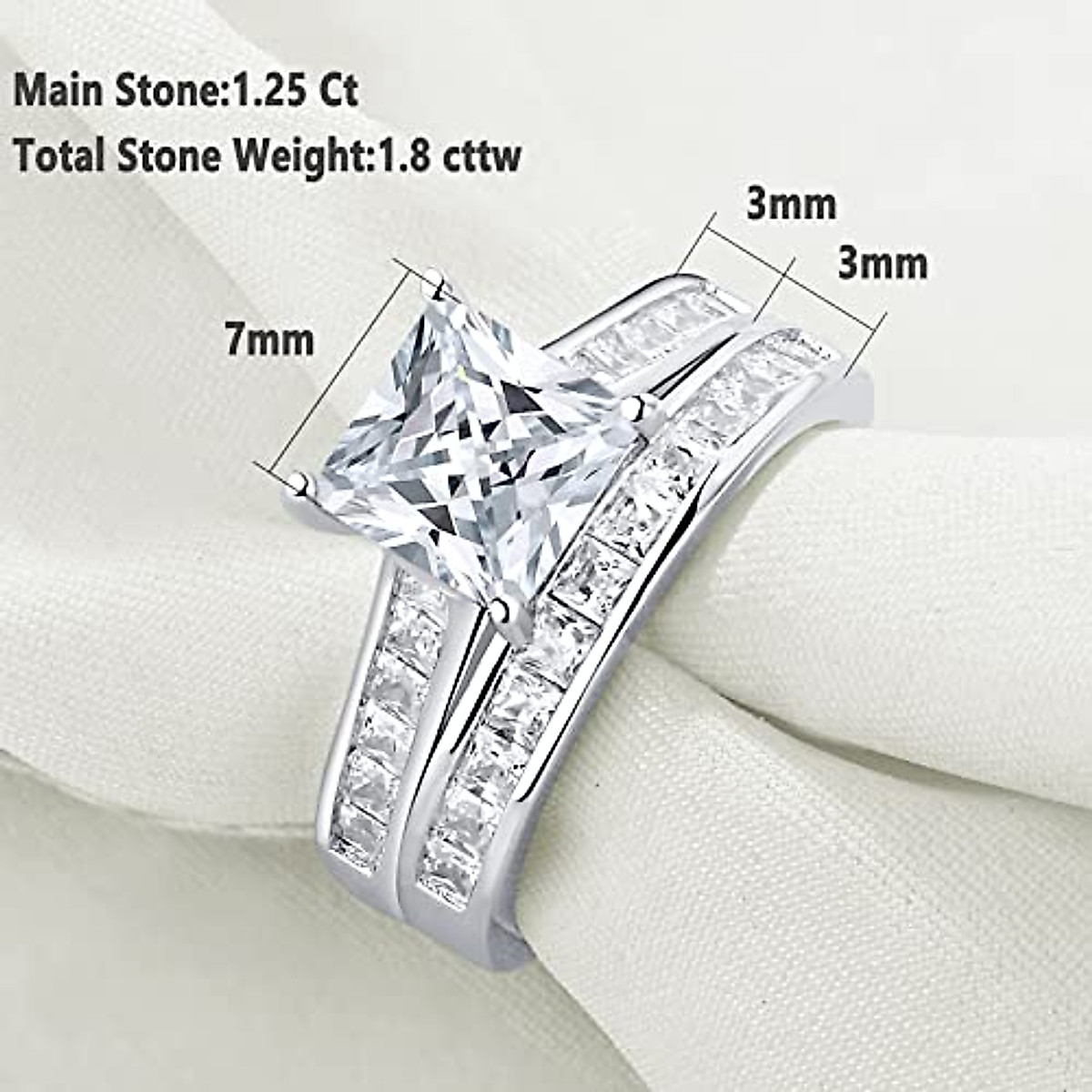 Newshe Jewellery Wedding Rings for Women AAAAACz 925 Sterling Silver Engagement Ring Sets Princess 4.1Ct Size 7