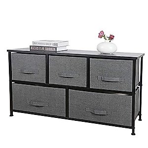 Epetlover Fabric Dresser 5-Drawer Storage Organizer Unit, Apartment Cloth Dresser with Deep Basket Sturdy Steel Frame & Wooden Top, Room Organization (Grey)