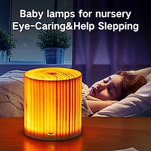 kooplus Wooden Night Light, Small Nursery Lamp for Sleep Helping with Memory Function, Rechargeable Lamp for Kids, Cylindrical