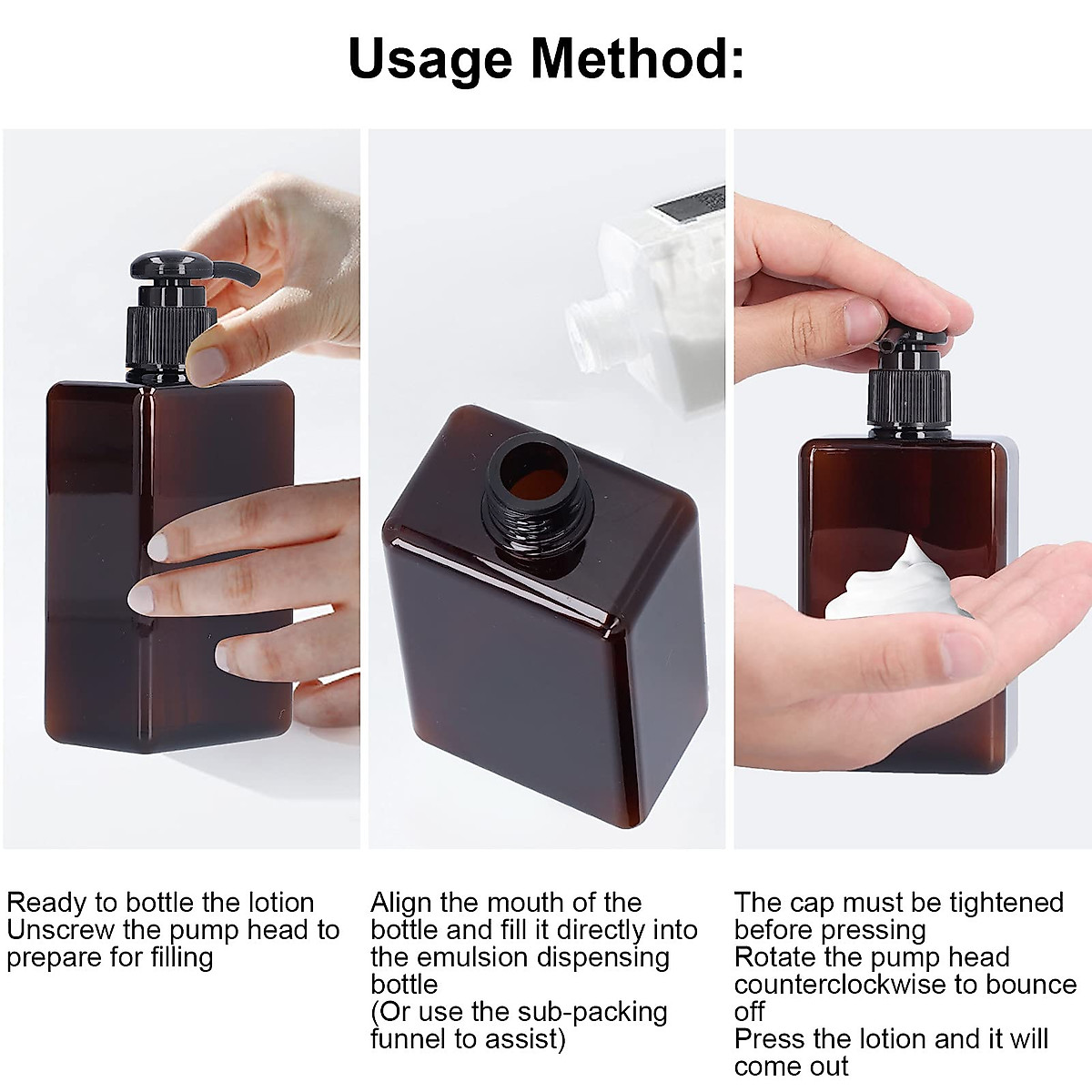 FIYO 3Pcs Empty Shampoo Bottles, 280 ml Pump Bottle Dispenser Refillable Portable Travel Containers Hand and Dish Soap Dispenser for Kitchen Bathroom(Brown)