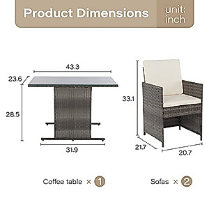 PayLessHere Outdoor Patio Furniture Set 3 Pieces Space-Saving Modern Wicker Bistro Set Rattan Dining Set, Conversation Rattan Chair Set of 2 with Dining Table for Lawn Balcony Poolside Backyard,Khaki