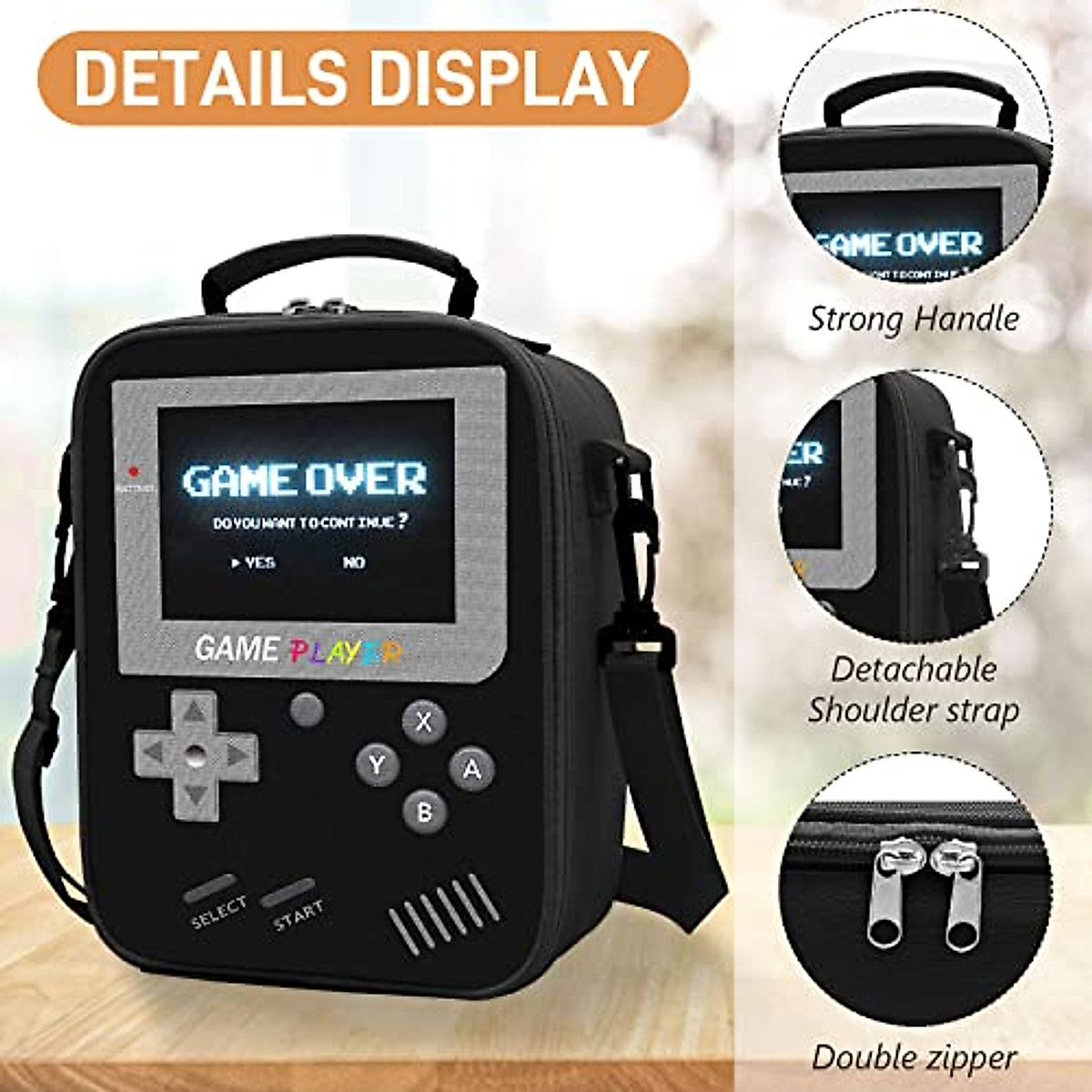 Ruokey Game Lunch Bag, Reusable Insulated Thermal Lunch Box for Gamer, Reusable Portable Lunchbox (Gamer-BK-R)