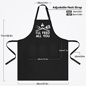 NLUS Funny Apron for Men, Funny Gifts for Dad Christmas Gift Grilling Cooking Chef Apron with 3 Pockets for Dad Husband
