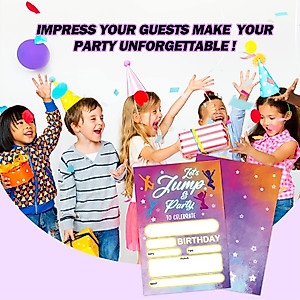 Jump Trampoline Party Birthday Invitations, Bounce House Party Invitations for Boys Girls Kids, Jumping Party Invitations, Jump Party Invites (20 Sets 4" x 6" Cards with Envelopes) - JY561
