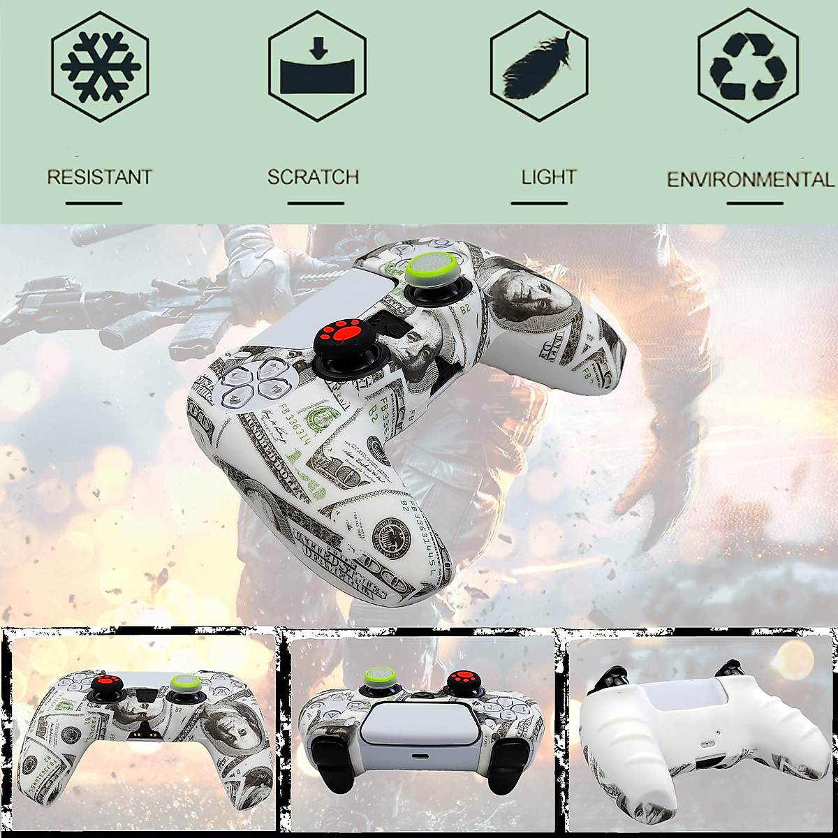 Silicone Skin for Ps5 Controller, 2pcs Anti-Slip Shell Cover Case with 10 Joystick Grips, 2 Pairs L2 R2 for Playsation 5 Controller Wireless Gamepad