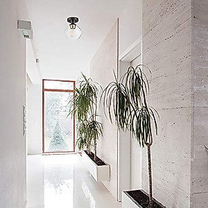 Globe Electric 60333 Harrow Light Semi-Flush Mount, Matte Black with Clear Glass Shade, 9.1