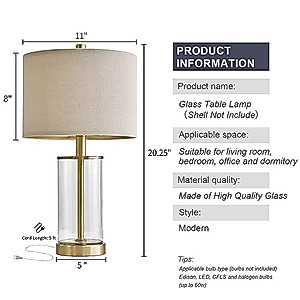 BOBOMOMO 20.2" Bronzer Table Lamp Set of 2 for Living Room Modern Lamp for Living Room Glass Nightstand Lamp with 1 USB Charging Ports, Nautical Lamp(Shell Not Included)