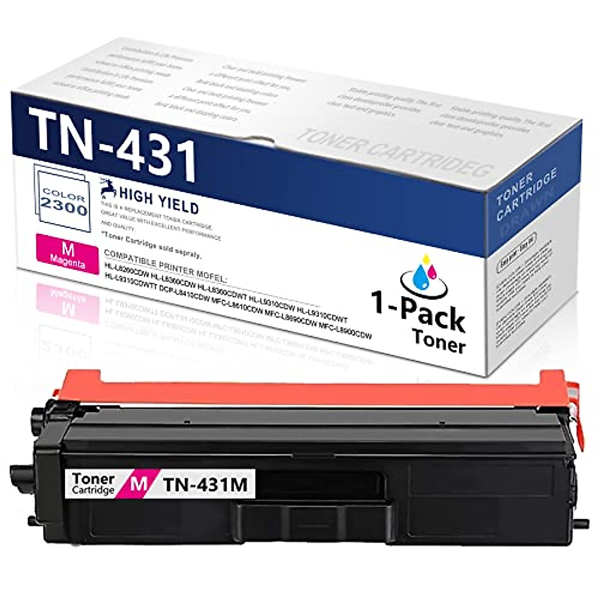 Compatible TN431 TN-431 (TN 431) Toner Cartridge DRA Replacement for Brother DCP-L8410CDW MFC-L8610CDW MFC-L8690CDW MFC-L8900CDW MFC-L9570CDWT MFC-L9570CDW Printer (1-Pack Magenta , 2,300 Pages)
