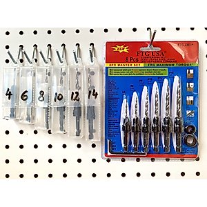 FTG USA Wood Countersink Drill Bit Set 6 Sizes Set with 6 Storage Containers for Countersink HSS M2 Tapered Drill Bits, Quick Change Hex Shank Countersink bit, 2 Stop Collar, 1 Allen Wrench