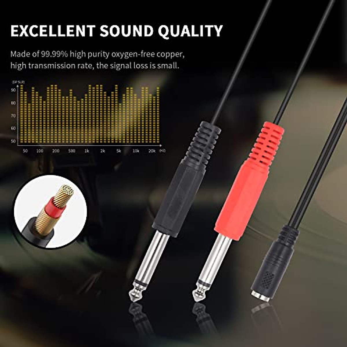Poyiccot 1/4 Mono to 3.5mm Stereo Adapter, 3.5mm to 1/4 Adapter Cable, 1/8 to 1/4 Splitter Cable, 3.5mm 1/8 TRS Female to Dual 6.35mm 1/4 TS Male Stereo to Mono Y Splitter Cable, 20cm/8inch