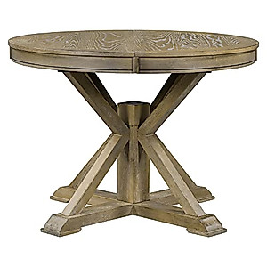 Goozio Retro Style 5-Piece Round Table and Chairs Set,Round Dining Table for 4,Extendable Dining Set with Round Table and 4 Upholstered Chairs for Kitchen,Natural Wood Wash