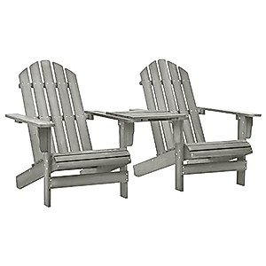 Tidyard Patio Adirondack Chairs with Tea Table Solid Wood Fir Gray Outdoor Fire Pit Chair Wooden Garden Armchair for Porch Pool Lawn Deck Backyard Balcony Outdoor