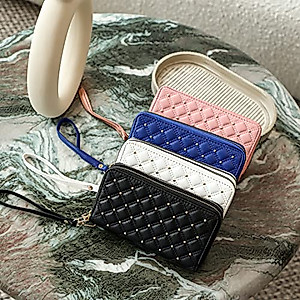 Quilted Wristlet - Double Zipper Stud Wallets for Women - Large Capacity Purse Organizer Clutch (Black)