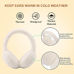 PESAAT Fluffy Ear Muff for Women Plush Foldable Earmuffs Kids Winter Earmuffs Girls Boys Cold Weather Ear Warmer (White)
