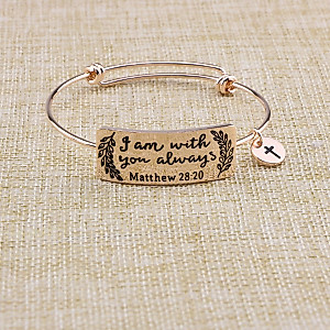 Yiyang Bible Verse Bracelet Christian Gift Religious Jewelry for Women Inspirational Bangle Engraved I Am With You Always(Rose Gold)