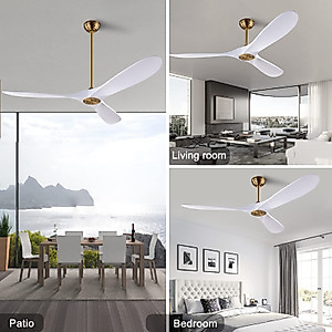QUTWOB 60" Ceiling Fan with Remote Control No Lights,Modern Reversible DC Motor Indoor Outdoor 3 Blades Ceiling Fans for Patio Bedroom Living Room(Gold+White)