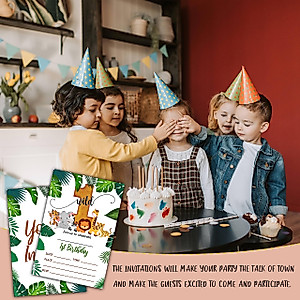 KFNER Wild One Birthday Invitations, 1st Safari Animals Birthday Party Invitation Card, Zoo Birthday Party Favors & Celebration Supplies(20 Set of Invitations with Envelopes)-B17