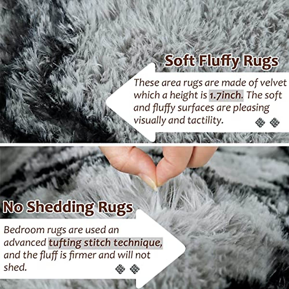 Keeko Large Fluffy Rugs, 8x10ft Fuzzy Area Rug for Living Room, Modern Geometric Plush Carpets for Bedroom, Soft Kid's Room Shaggy Rug, Nursery Room Decor Rug,Grey and Black