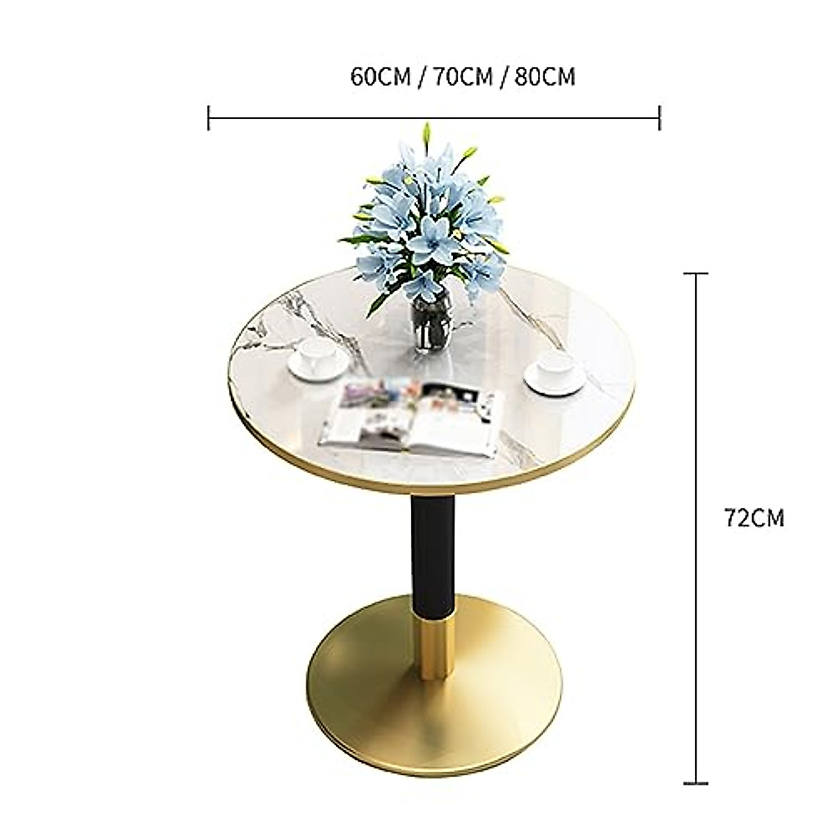 Dining Table, Coffee Table, 60cm Marble Effect Top Sofa Tables w/Sturdy Metal Frame, Modern Round Side Table for Kitchen, Dining Room, Cafe(Size:60 * 60 * 72CM,Color:C)