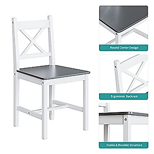 mecor 5-Piece Kitchen Dining Table Set, Pine Wood Dining Table and 4 Chairs Dinette Table Kitchen Room Furniture，Grey