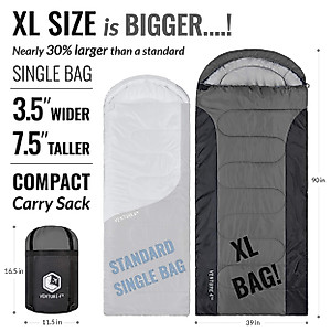 VENTURE 4TH 3-Season XL Backpacking Sleeping Bag, Camping Sleeping Bags for Adults & Kids - Lightweight, Comfortable, Water Resistant, Ideal for Hiking, Camping & Outdoor – Silver/Gray