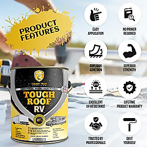 Tough Tech Coatings Roof RV Sealant Coating kit - Permanent RV Roof Waterproofing Kit - for All RVs, and Trailers Surfaces - 200 SQ FT Coverage - 87% Solar Reflective - 4 Gal Kit White