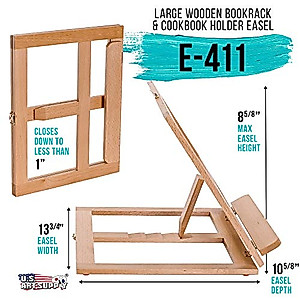U.S. Art Supply Large Wooden Table Bookrack Easel, Cookbook Stand, Text Book Tablet Rest - Premium Beechwood, Adjustable Incline - Portable Wood Kitchen Countertop Recipe Rack