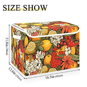 senya Baskets Collapsible Storage Bins with Lids, Retro Lemon White Flower Storage Boxes Clothes Baskets for Organizing, B06D22020