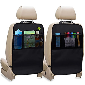 EcoNour Car Seat Cover for Kids (2-Pack) | Premium Waterproof Fabric Back Seat Cover | Car Kick Mats with 3 Pocket Protector | Essential Car Seat Protector for Child Car Seat | Car Seat Protector