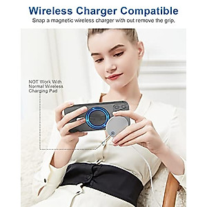 EWA Compatible with MagSafe and Wireless Charging Phone Grip Stand with Silicone Finger Strap, Removable Ring Holder Adjustable Kickstand Loop, Only for iPhone 13, 12 Pro/Pro Max/Mini (MG201-Black)