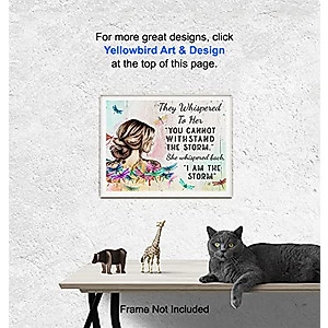 They Whispered to Her You Cannot Withstand The Storm - Boho Positive Motivational - Uplifting Encouragement Gifts for Women Teens BFF - Inspirational Quote Wall Art - Hippie Dragonfly Wall Decor Print