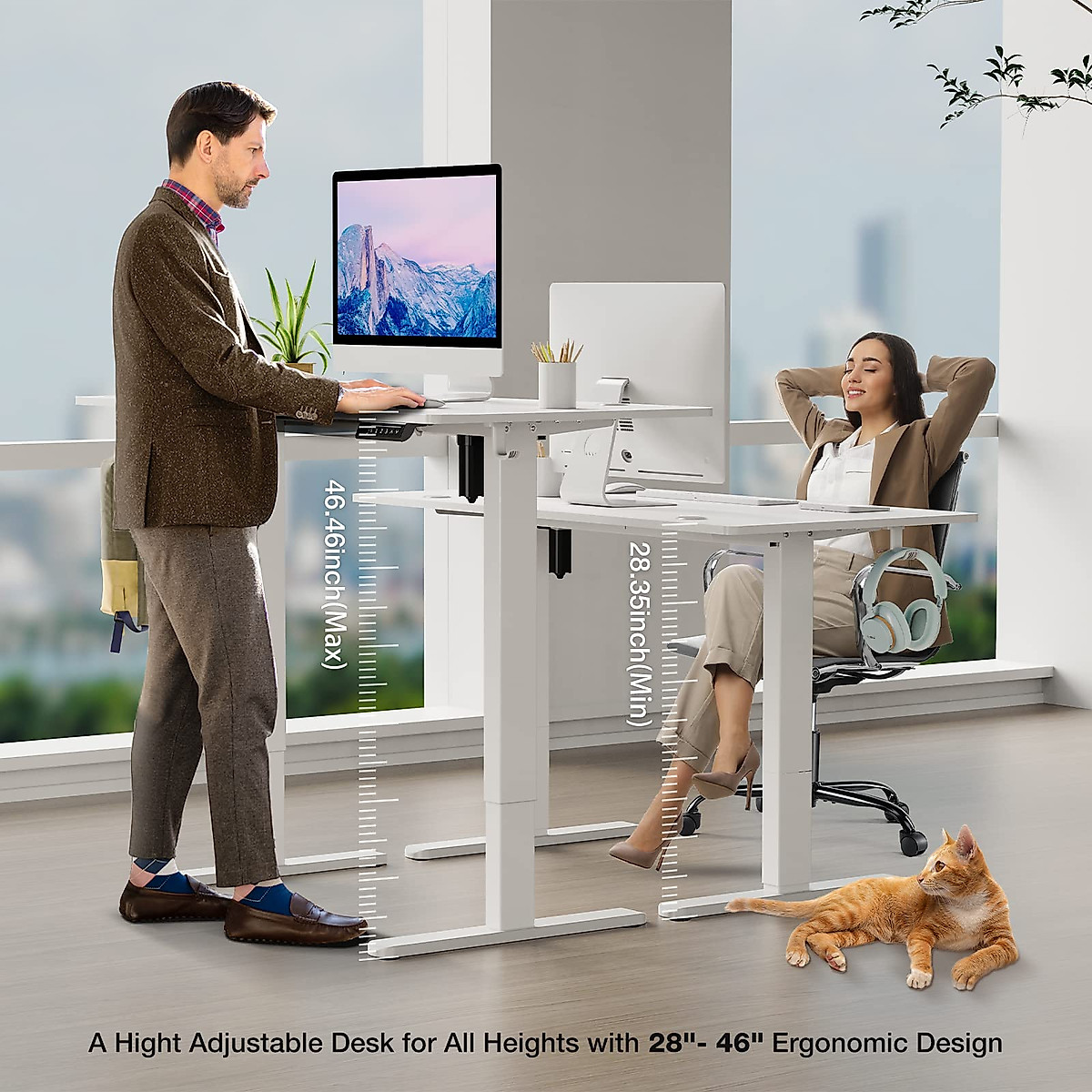 Sweetcrispy Electric Standing Desk, 55 x 24in Adjustable Height Electric Stand up Desk Standing Computer Desk Home Office Desk Ergonomic Workstation with 3 Memory Controller, White