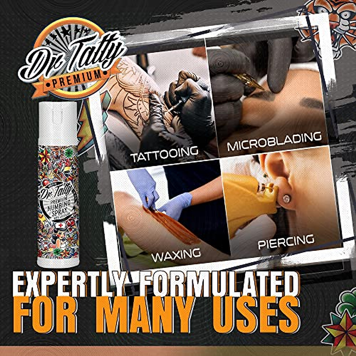 Dr Tatty - Premium Numbing Spray for Painless Tattoos - Topical Anesthetic Lidocaine Spray - Long-Lasting Tattoo Numbing Spray for Waxing, Microblading, and Microneedling - Pain Relief Spray - 30 ml