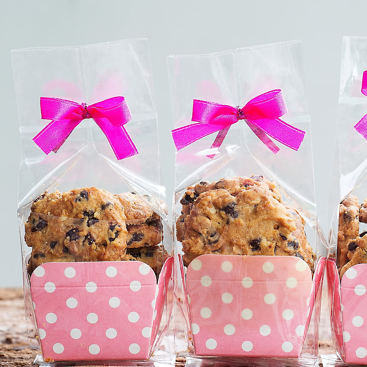 Yotelab Flat Bottom Cellophane Bags, 4x4x9 Inches Gusseted Cellophane Bags With Paper Insert,100 Pieces