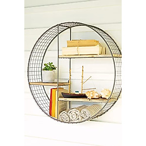 KALALOU CQ7541 Round Wire Mesh and Recycled Wood Shelving Unit, See Image