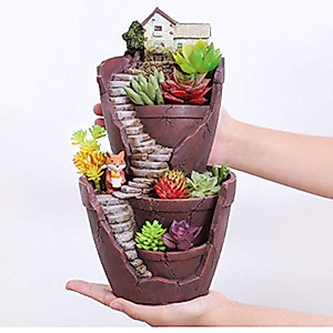 Garden Ornaments Dual Layer Sky Garden Pot Herb Flower Cacti Sedum Succulent Bonsai Planter Box Resin Crafts for Home Store