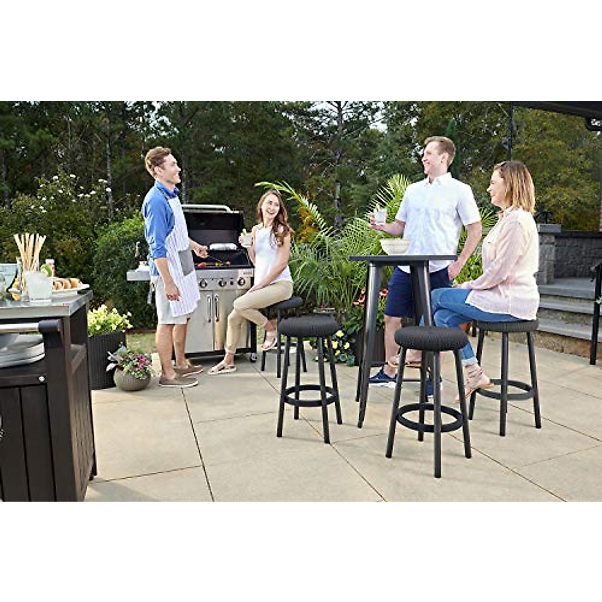 Keter Resin Backless 26” Counter Height Stools Set of 2 for Patio and Outdoor Bar Seating, Dark Grey