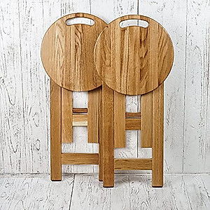 AllAboutEmbroideryUA Folding Oak Stool Beige Natural Organic Wooden seat Side Table Porable Compact Chair Kitchen Furniture Handmade Hight 17.7 inches (45 cm) (Oak Beige)