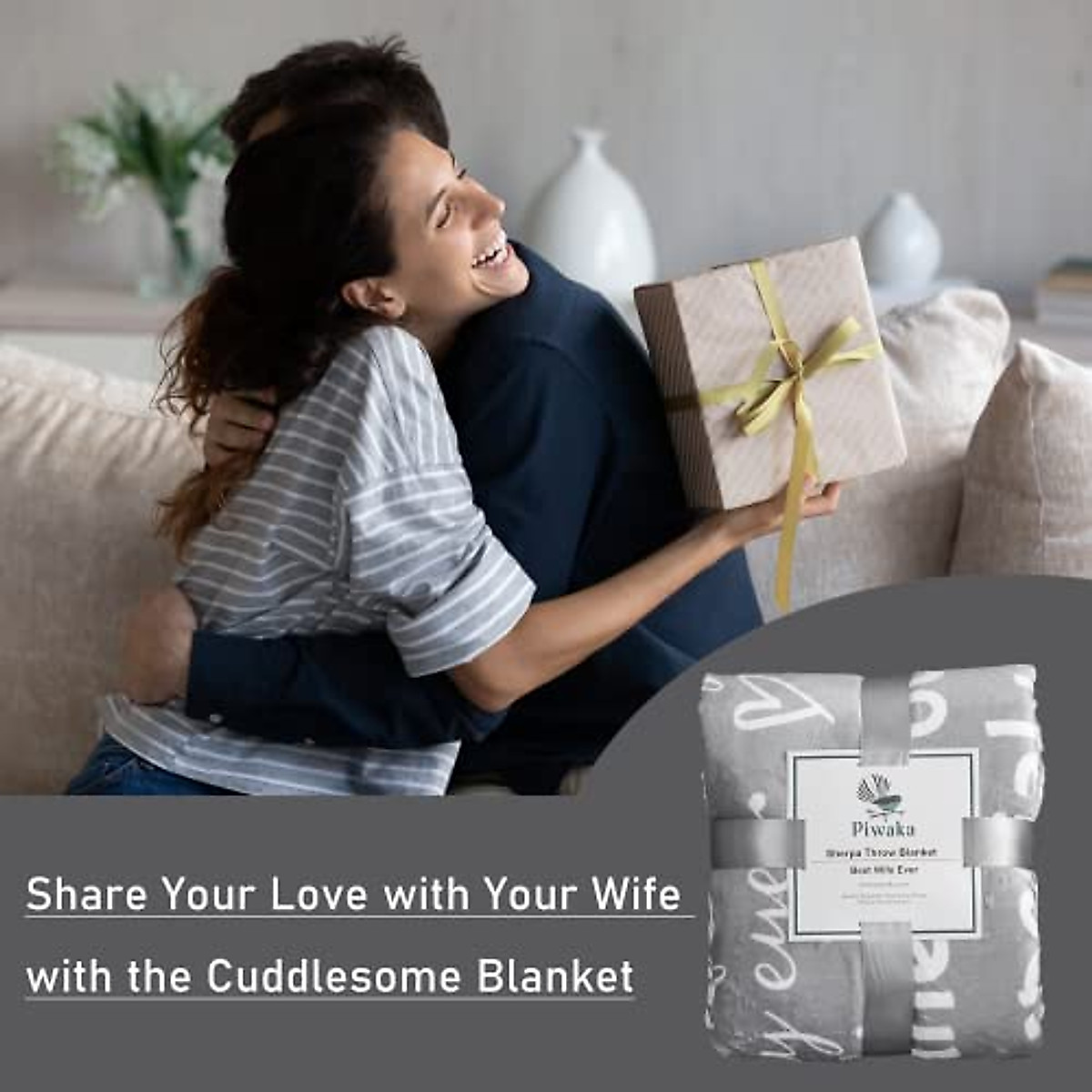 Wife Happy Anniversary Blanket Gifts - Luxurious Throw Blankets with Loving Messages for Birthday Gift for Her | Snuggly Soft Wife Blanket from Husband for Valentine's Day Wife Gifts | 50" X 60"