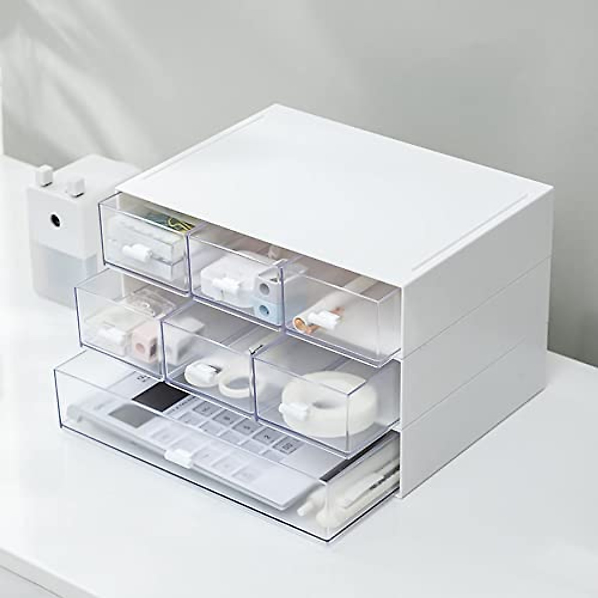 ICCGBHGO Desk Organizer, Plastic Desk Storage Organizer Office Stackable Storage Drawer, Desktop Table Craft Art Supply Organization and Accessories Caddy for Bathroom Home Dorm Office