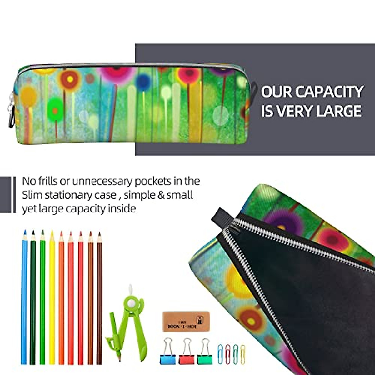 allgobee Pu Leather Pencil Bag Pen Case Watercolor-Floral-Spring-Flower Students Stationery Pouch Pencil Holder Desk Organizer