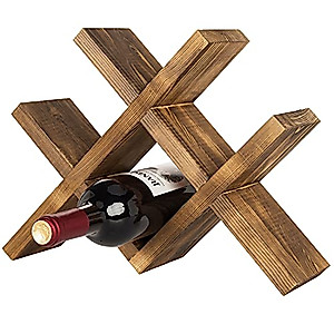 MyGift 4-Bottle Countertop Rustic Brown Wood Wine Rack