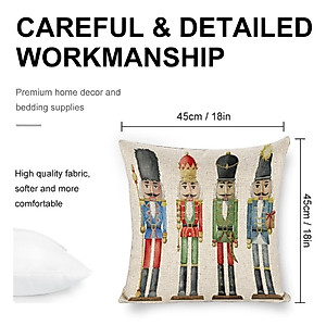 Christmas Nutcracker Soldiers Throw Pillow Covers 18×18 Pillowcases Set of 2 Winter Holidays Linen Decorative Square Pillow Case Cushion Covers Standard Size for Sofa Couch Outdoor Bed Pillow Protect