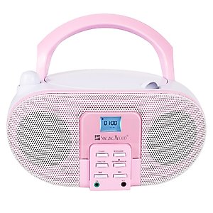 SingingWood GC01 Macarons Series Portable CD Player Boombox with AM FM Stereo Radio Kids CD Player LCD Display, Front Aux-in Port Headphone Jack, Supported AC or Battery Powered -Rose