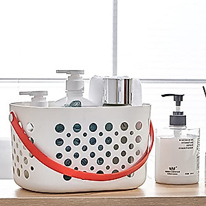 Portable Shower Caddy Basket with Handle Plastic Storage Tote Cleaning Supplies Organizer Bin for Bathroom Kitchen Dorm Room Bedroom, White